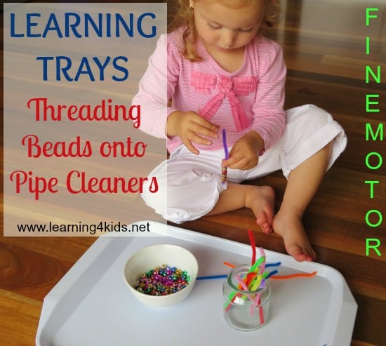 Learning Trays - Threading Beads | Learning 4 Kids