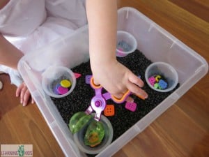 Sorting Shapes in our Sensory Bin | Learning 4 Kids
