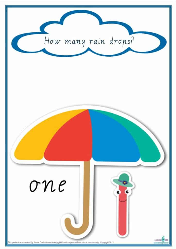 Counting Raindrops Printable Maths Games and Activities (Cursive Print ...