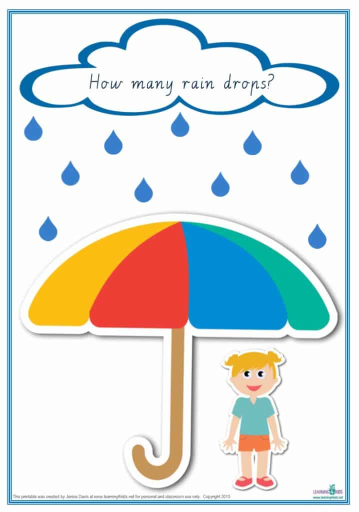 Counting Raindrops Printable Maths Games and Activities (Cursive Print ...