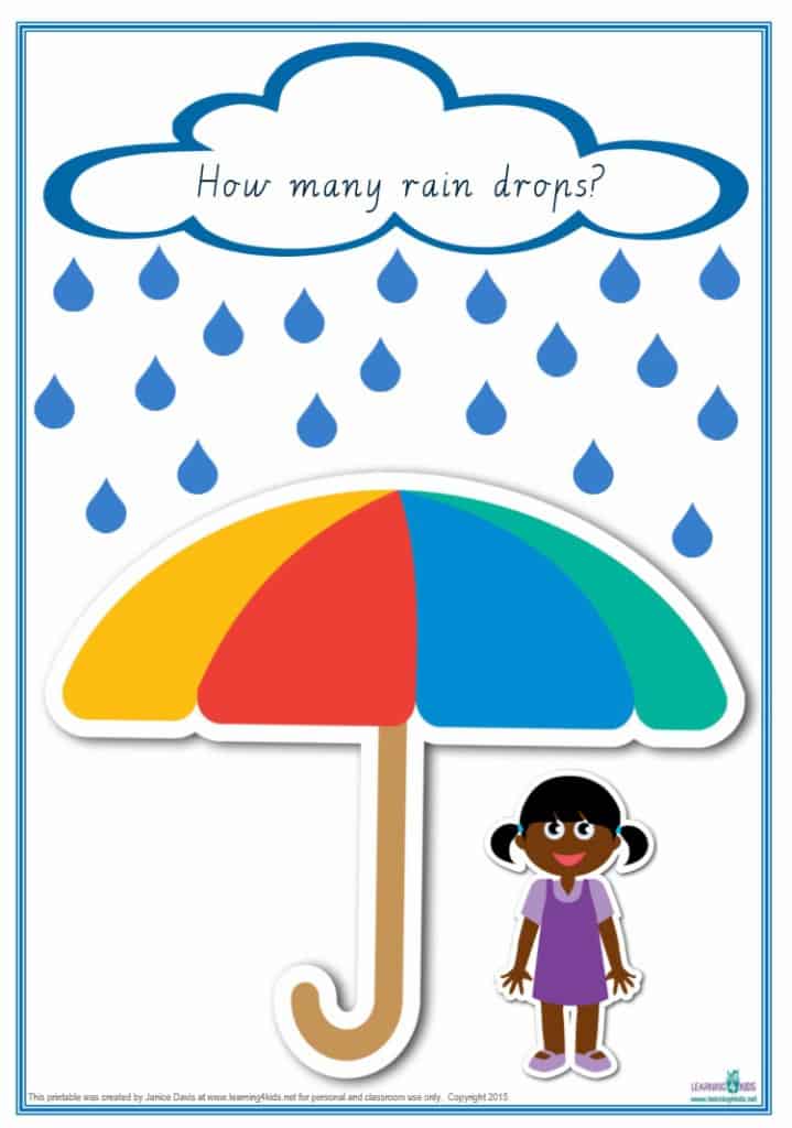 Counting Raindrops Printable Maths Games and Activities (Cursive Print ...