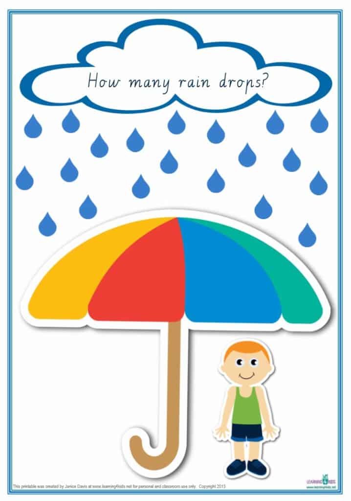 Counting Raindrops Printable Maths Games and Activities (Cursive Print ...