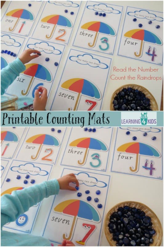 Printable Counting Raindrops Game and Play Dough Mats | Learning 4 Kids