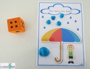 Printable Counting Raindrops Game and Play Dough Mats | Learning 4 Kids