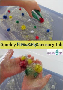 Sparkly Fireworks Sensory Tub | Learning 4 Kids