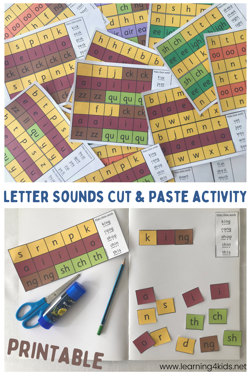 Letter Sounds Cut and Paste Activity | Learning 4 Kids