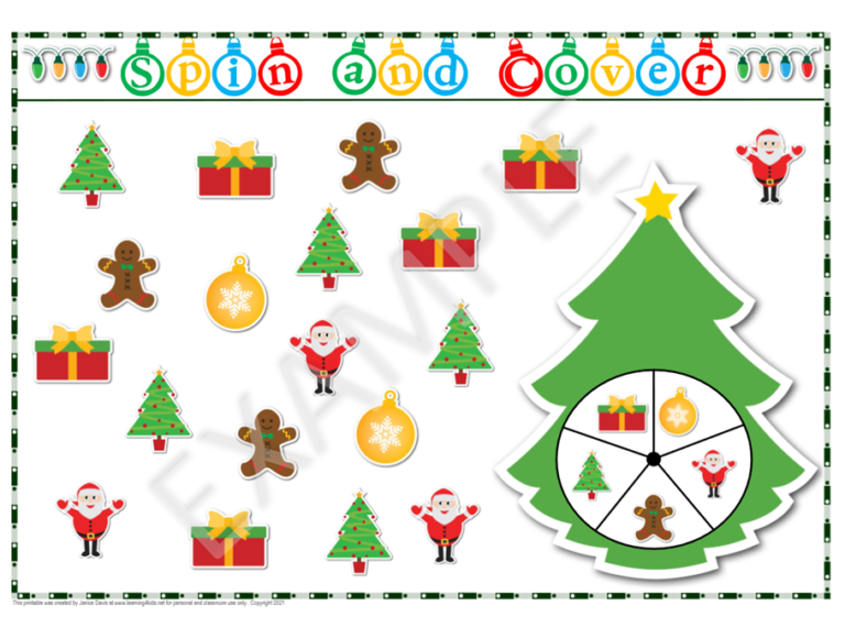 Christmas Spin and Cover Game Mats | Learning 4 Kids