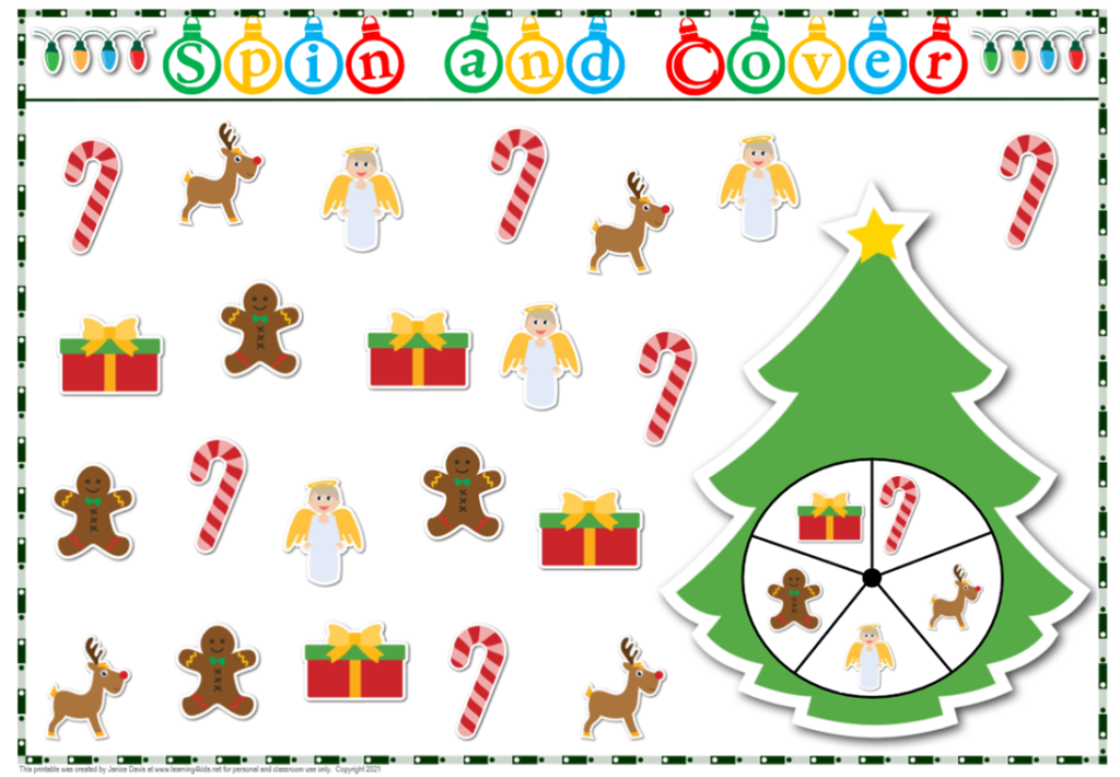 Christmas Spin and Cover Game Mats | Learning 4 Kids