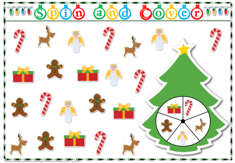 Christmas Spin and Cover Game Mats | Learning 4 Kids