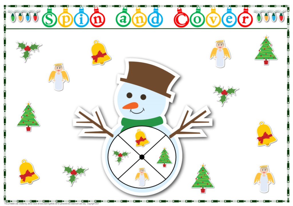 Christmas Spin and Cover Game Mats | Learning 4 Kids