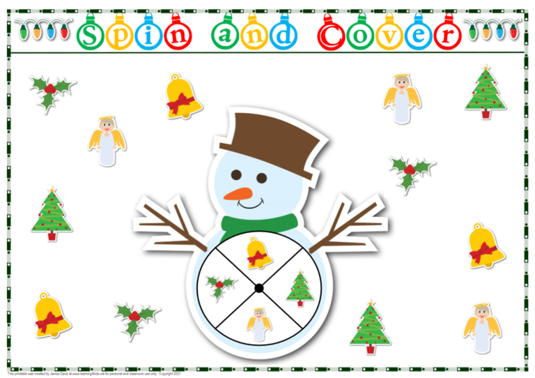 Christmas Spin and Cover Game Mats | Learning 4 Kids