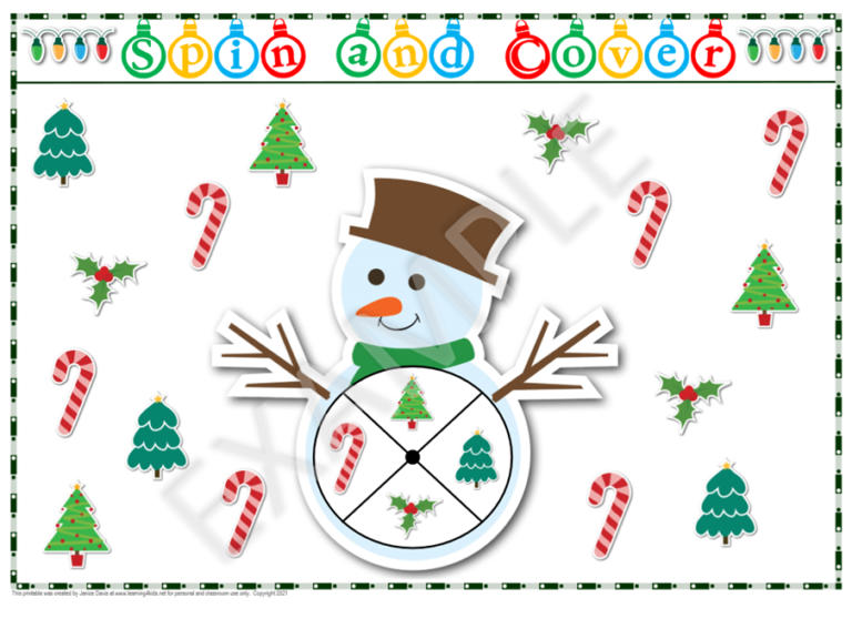 Christmas Spin and Cover Game Mats | Learning 4 Kids