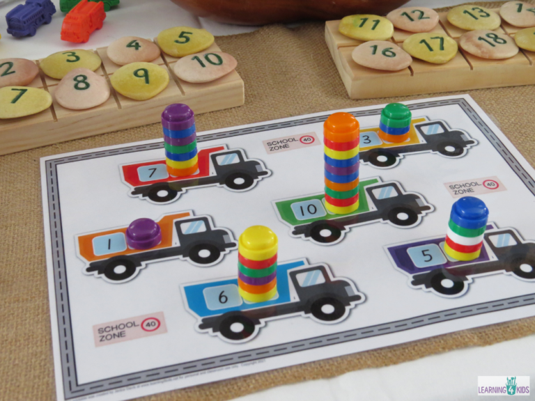 Truck Theme Counting Numbers 1-20 Mats | Learning 4 Kids