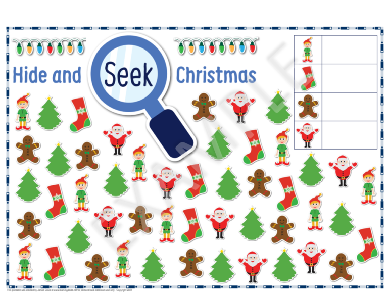Christmas Hide and Seek Activity Mats | Learning 4 Kids
