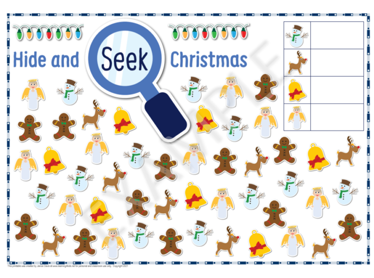 Christmas Hide and Seek Activity Mats | Learning 4 Kids