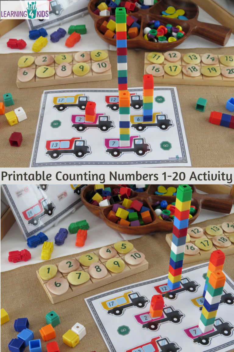 Truck Theme Counting Numbers 1-20 Mats | Learning 4 Kids