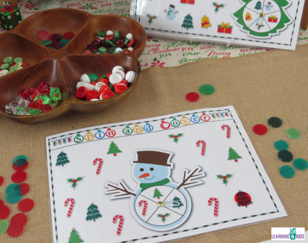 Christmas Spin and Cover Game Mats | Learning 4 Kids