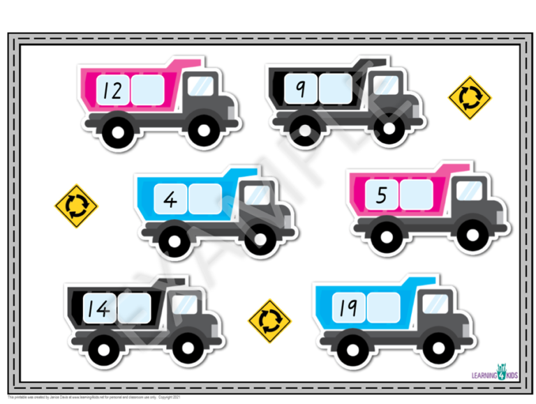 Truck Theme Counting Numbers 1-20 Mats | Learning 4 Kids